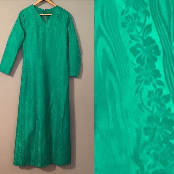 Vintage | Dresses | Vintage 6s Green Silk Jacquard Maxi Dress | Poshmark
